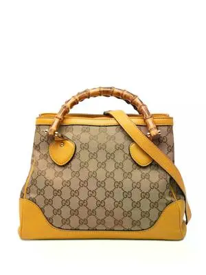 Gucci 2000-2015 Gg Canvas Bamboo Diana Top Handle Tote Satchel - Yellow