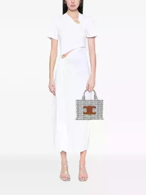 Celine Small All Over Logo Print Canvas Cuir Triomphe Cabas Thais Satchel - White