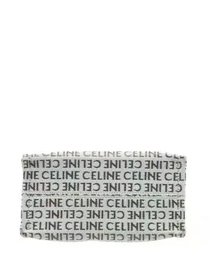 Celine Small All Over Logo Print Canvas Cuir Triomphe Cabas Thais Satchel - White