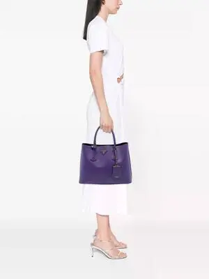 Prada 2013-2026 Medium Saffiano Cuir Double Satchel - Purple