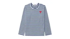 Play Comme Des Garcon Heart Logo Striped Long Sleeve T-shirt - Navy Blue