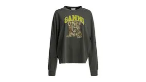 GANNI Tiger Crewneck Sweat-shirt T-shirt - Black