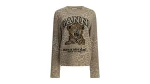GANNI Tiger Crewneck Sweatshirt Sweater - Brown