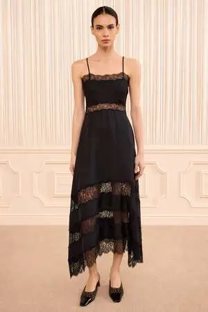 Ulla Johnson Coco Sleeveless Silk Midi Dress With Chantilly Lace Inserts