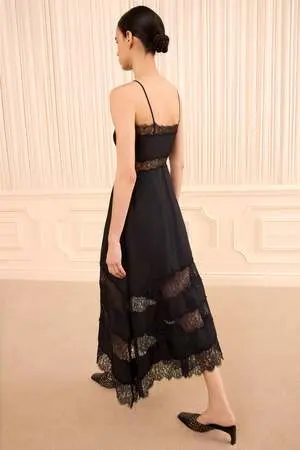Ulla Johnson Coco Sleeveless Silk Midi Dress With Chantilly Lace Inserts
