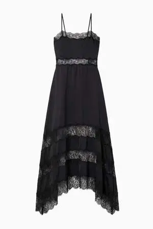 Ulla Johnson Coco Sleeveless Silk Midi Dress With Chantilly Lace Inserts