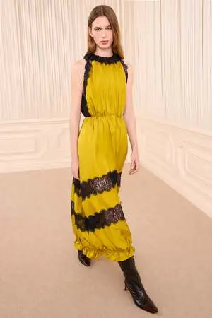 Ulla Johnson Alix Sleeveless Silk Midi Dress With Lace Trim - Citrine