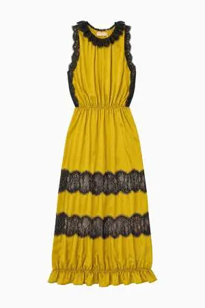 Ulla Johnson Alix Sleeveless Silk Midi Dress With Lace Trim