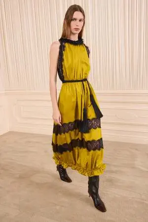 Ulla Johnson Alix Sleeveless Silk Midi Dress With Lace Trim - Citrine