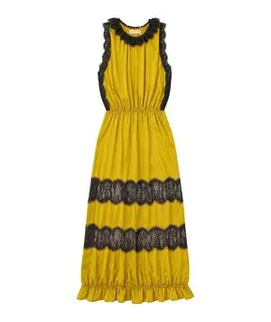 Ulla Johnson Alix Sleeveless Silk Midi Dress With Lace Trim - Citrine