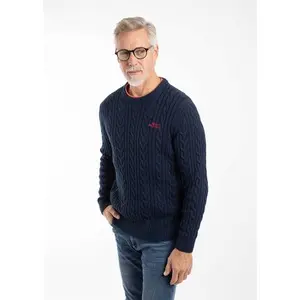 WEIRD FISH Griffen Cable Knit Jumper - Navy