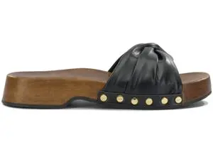 GANNI Leather Gathered Slides - Black