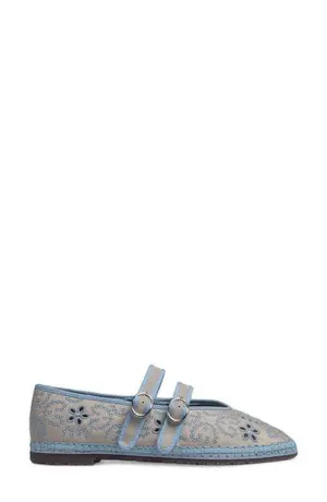 FLABELUS Claire Roller Rabbit Eyelet-embroidered Mary Jane Flat