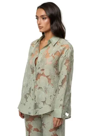 JLUXLABEL Organza Floral Blouse - Sage