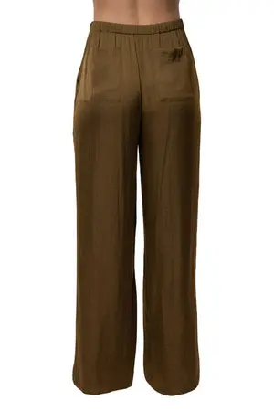 JLUXLABEL High-waisted Crinkled Satin Drawstring Trousers