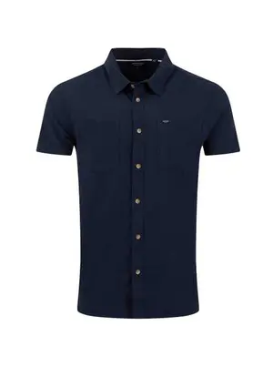 WEIRD FISH Hinton Textured Crepe Shirt - Navy