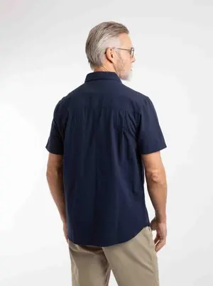 WEIRD FISH Hinton Textured Crepe Shirt - Navy