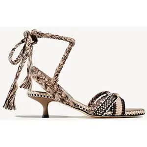 AMAMBAIH Aitana Braided Cotton Lace-up Kitten Heel Sandal
