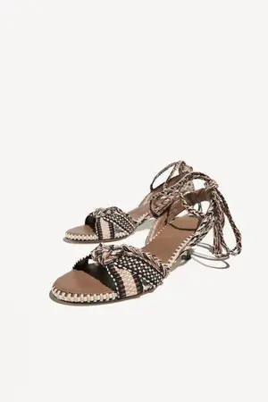 AMAMBAIH Aitana Braided Cotton Lace-up Kitten Heel Sandal