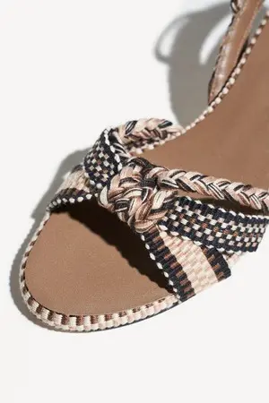 AMAMBAIH Aitana Braided Cotton Lace-up Kitten Heel Sandal