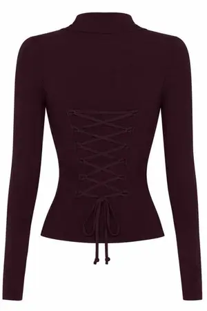 TA3 Sculpting Ruched Long Sleeve Top - Garnet/lace