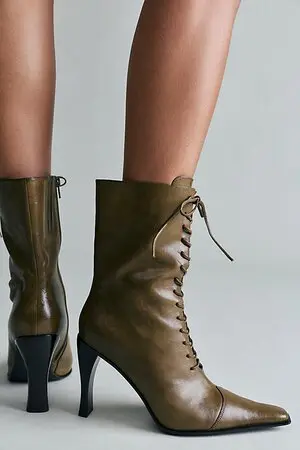 Jeffrey Campbell Sweet Talker Lace-up Boots - Olive Brushed