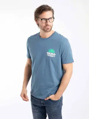 WEIRD FISH Sun Beam Back Print Graphic T-shirt - Washed Blue