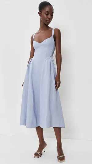 REFORMATION Birdie Linen Dress - Cloud Blue