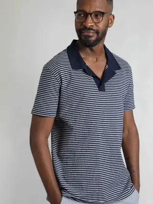 WEIRD FISH Virgil Short Sleeve Polo Shirt - Navy