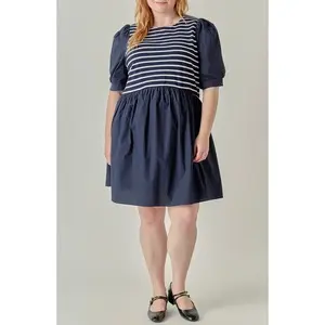 English Factory Striped High-low Knit Combo Dress