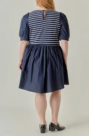 English Factory Striped High-low Knit Combo Dress