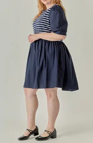 English Factory Striped High-low Knit Combo Dress