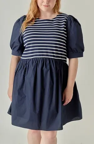 English Factory Striped High-low Knit Combo Dress