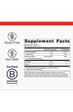 METAGENICS Arginine Plus L-arginine Methyl Folate Cardiovascular Support 120 Tablets