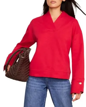 Mint Velvet Cotton V-neck Sweatshirt With Button Detail