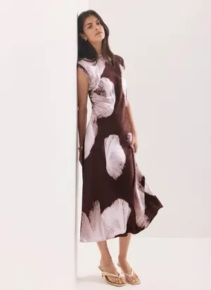 Mint Velvet Satin Abstract Print Midi Dress