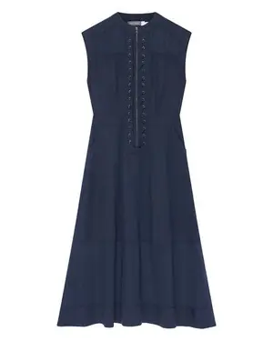 Mint Velvet Sleeveless Zip Front Sheer Panel Midi Dress