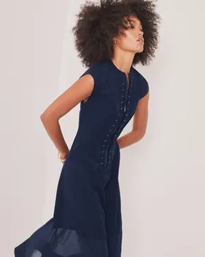 Mint Velvet Sleeveless Zip Front Sheer Panel Midi Dress