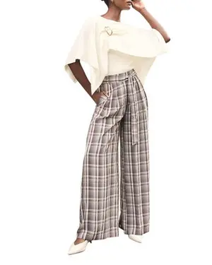 Mint Velvet Check Wide-leg Trousers With Tie Waist