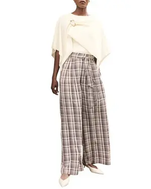 Mint Velvet Check Wide-leg Trousers With Tie Waist