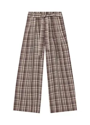 Mint Velvet Check Wide-leg Trousers With Tie Waist