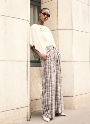 Mint Velvet Check Wide-leg Trousers With Tie Waist