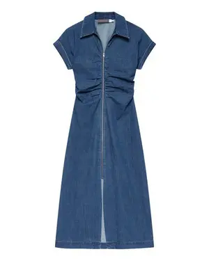 Mint Velvet Denim Ruched Midi Shirt Dress