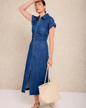 Mint Velvet Denim Ruched Midi Shirt Dress