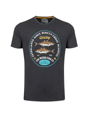 WEIRD FISH Fish Stamp Front Print Graphic T-shirt - Black