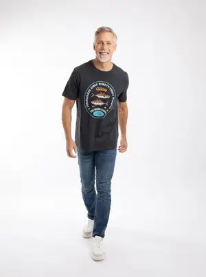 WEIRD FISH Fish Stamp Front Print Graphic T-shirt - Black