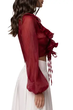 JLUXLABEL Delilah Ruffled Tie Front Cropped Blouse - Berry