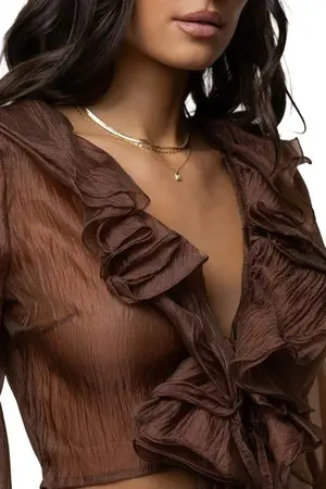 JLUXLABEL Delilah Ruffled Tie Front Cropped Blouse - Bronze