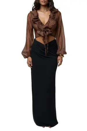 JLUXLABEL Delilah Ruffled Tie Front Cropped Blouse - Bronze