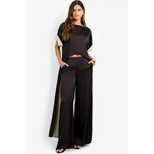 Trina Turk Mattiah Satin Top With Maxi Train - Black